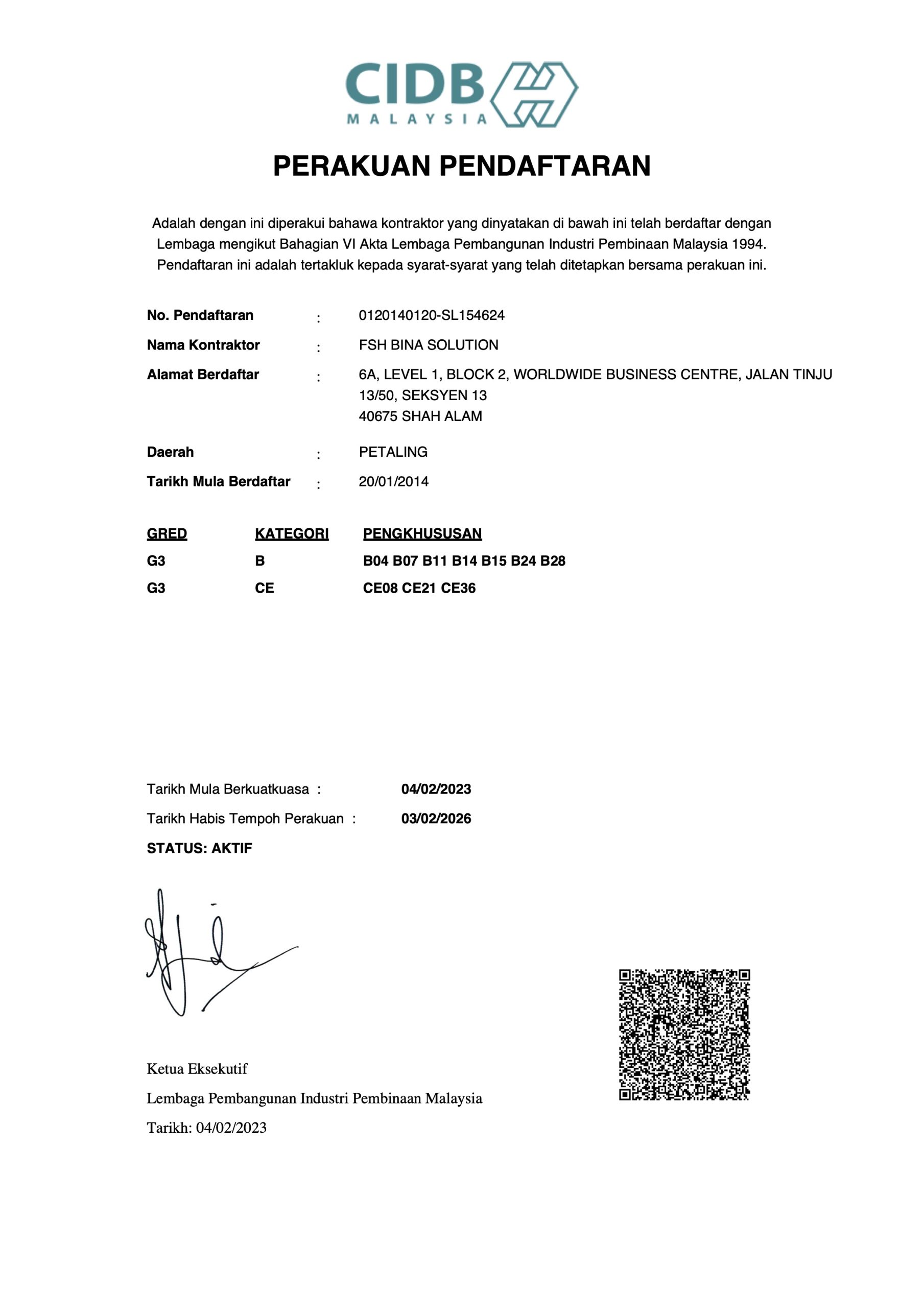 Sijil – FSH Bina Solution